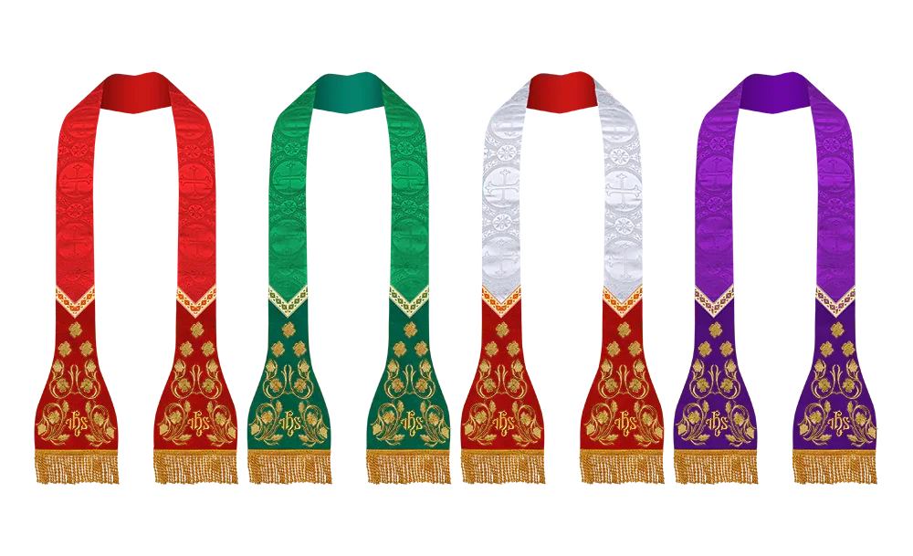 Ornate Roman Stole – Set of Four Grapes Embroidered | PSG VESTMENTS