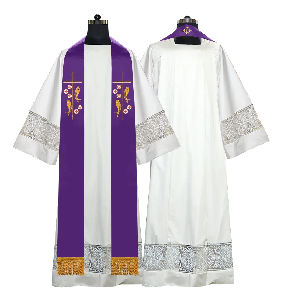 Liturgical Stole with Holy Cross and Fish – PSG VESTMENTS