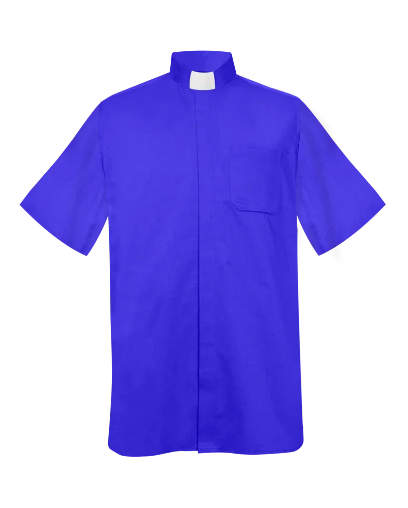 Blue Short Sleeve Clergy Shirt - Tab Collar, PSG VESTMENTS