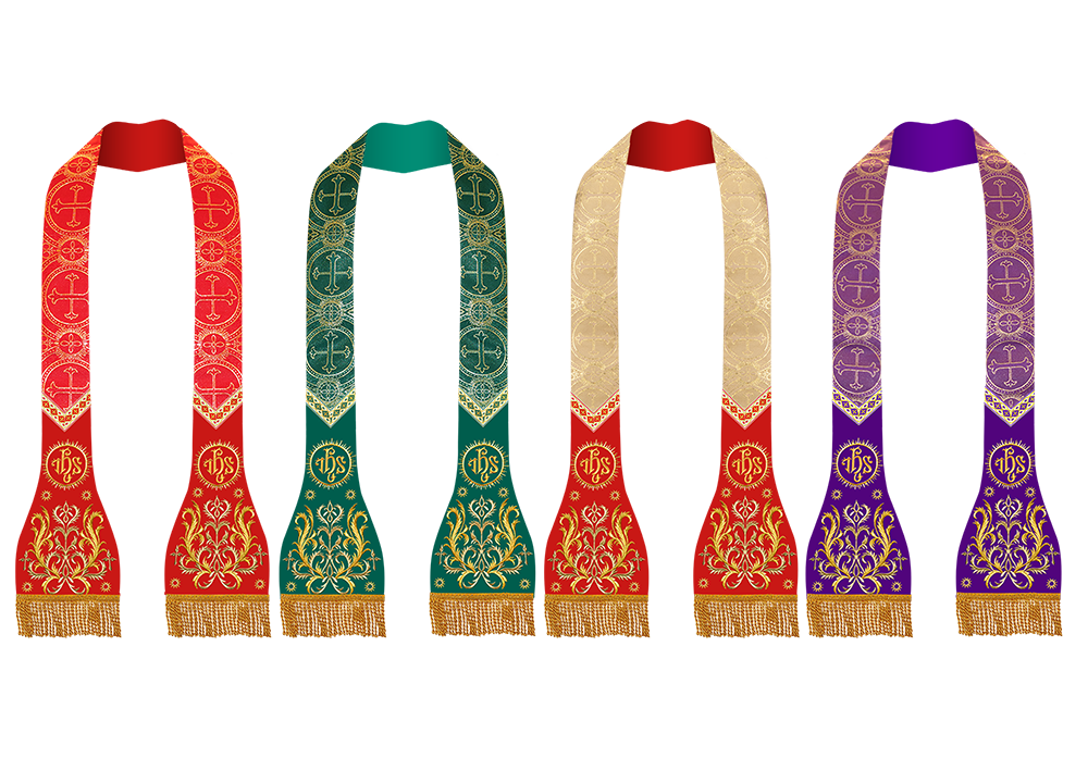 Set of Four Spiritual Roman Stole with Embroidered Motif and trims ...