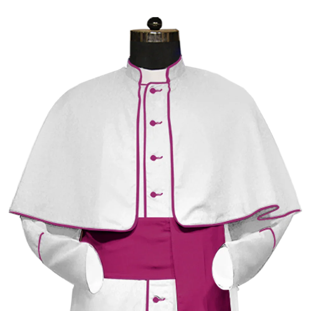Clergy Cassock - White Roman Cassock with Trims | PSG VESTMENTS