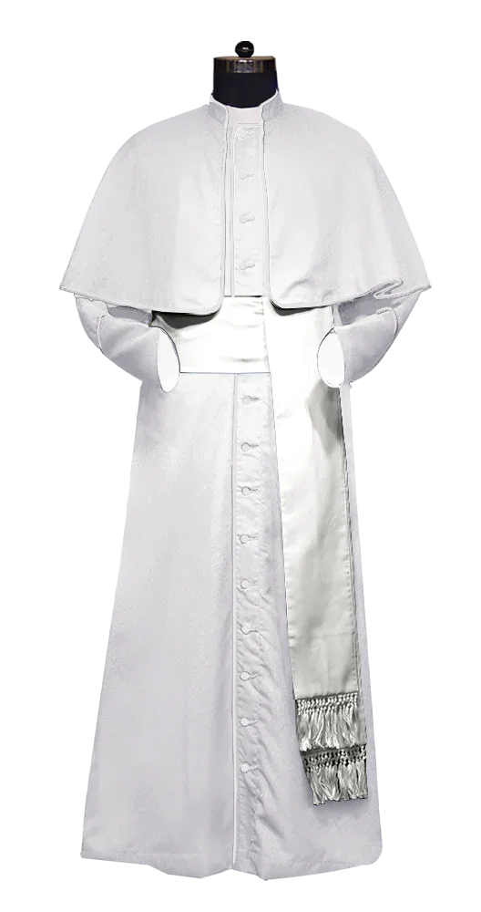 White Roman Cassock with trims – PSG VESTMENTS